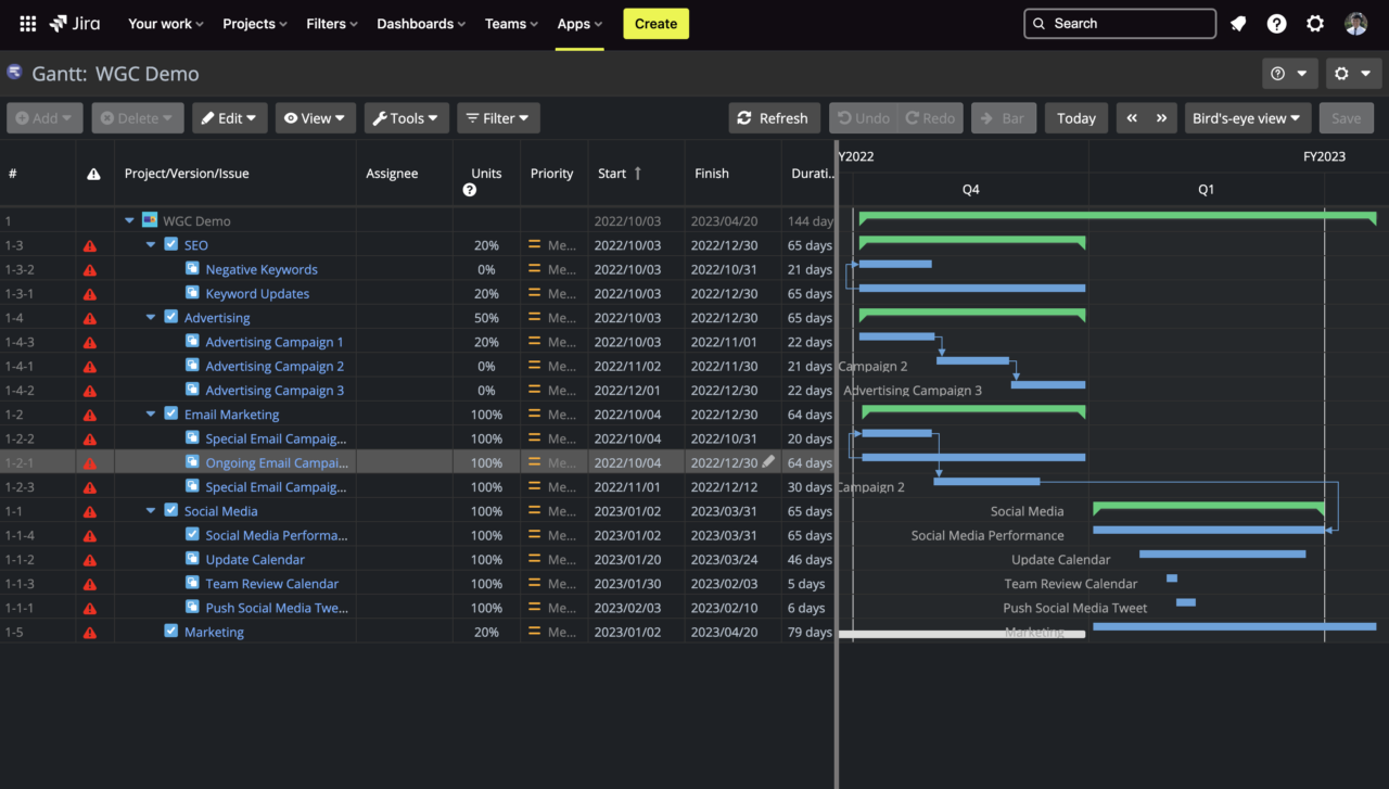 Dark Mode Update for Excel-like Bulk Issue Editor & WBS Gantt-Chart